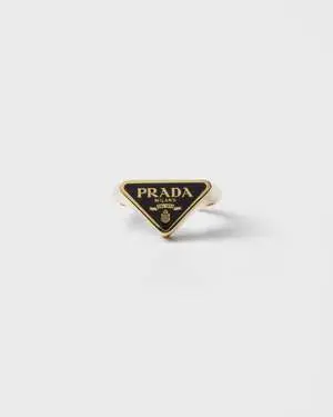 Prada Enameled Metal Ring - Gold/black