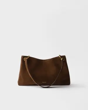 Prada Etude Large Suede Shoulder Bag - Cocoa Brown