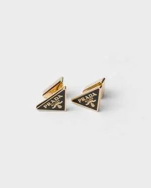 Prada Enameled Metal Triangle Earrings - Gold/black