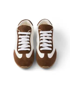 Prada Nappa Leather And Suede Sneakers - Neutral