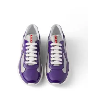 Prada Patent Leather And Technical Fabric Sneakers - Purple