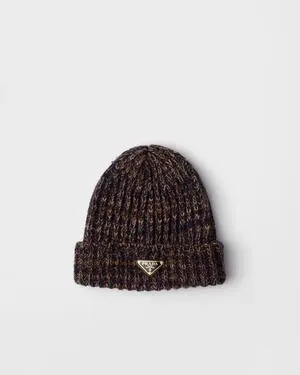 Prada Mélange Knit Beanie - Navy Blue/rust