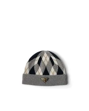 Prada Argyle Knit Beanie - Grey