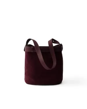Prada Buckle Belted Suede Bucket Bag - Red