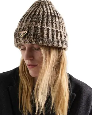 Prada Mélange Knit Beanie - Brown