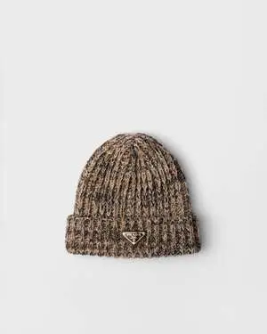 Prada Mélange Knit Beanie - Camel/black