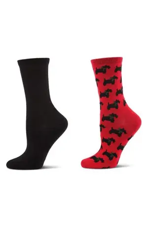 MEMOI Assorted Crew Socks 2-pack - Black/red
