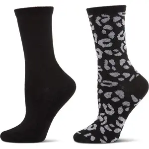 MEMOI 2-pack Leopard Crew Socks - Black