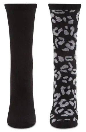MEMOI 2-pack Leopard Crew Socks - Black