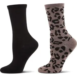 MEMOI 2-pack Leopard Crew Socks - Brown Heather