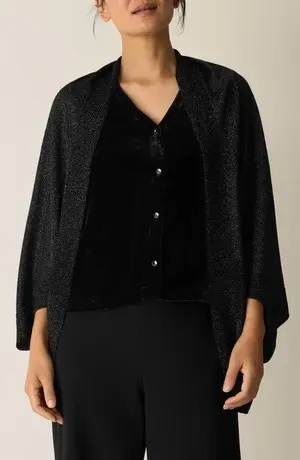 Eileen Fisher Metallic Merino Wool Blend Wrap - Black