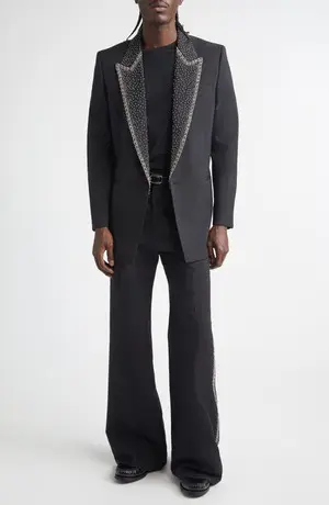 Amiri Crystal Embellished Lapel Single Breasted Blazer