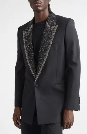 Amiri Crystal Embellished Lapel Single Breasted Blazer