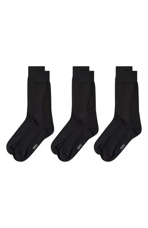 MEMOI 3-pack Flat Knit Dress Socks - Black