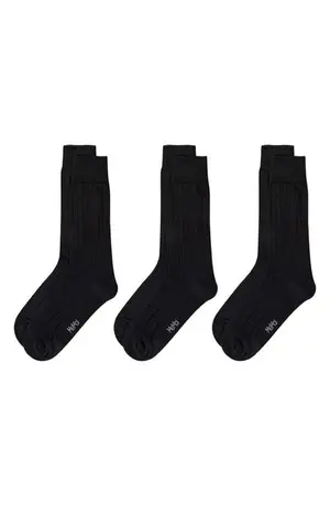 MEMOI 3-pack Ribbed Dress Socks - Black