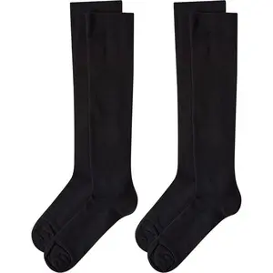 MEMOI 2-pack Wellfit Cushioned Cotton-blend Graduated Compression Knee High Socks - Black-black