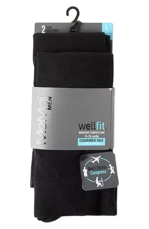 MEMOI 2-pack Wellfit Cushioned Cotton-blend Graduated Compression Knee High Socks - Black-black