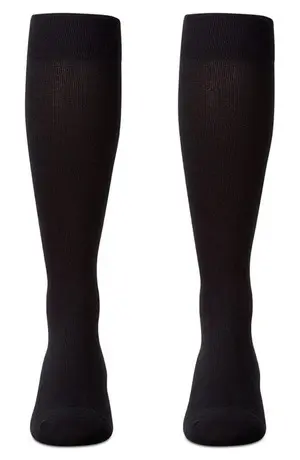 MEMOI 2-pack Wellfit Cushioned Cotton-blend Graduated Compression Knee High Socks - Black-black