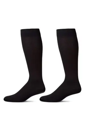 MEMOI 2-pack Wellfit Cushioned Cotton-blend Graduated Compression Knee High Socks - Black-black