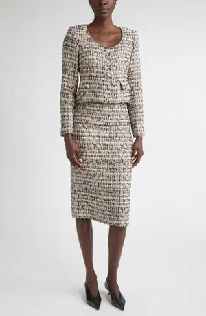St. John Metallic Tweed Pencil Skirt