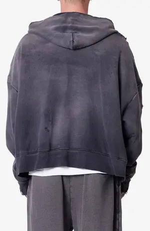 Mnml Distressed Thermal Lined Zip Hoodie - Black