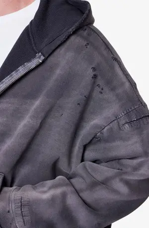Mnml Distressed Thermal Lined Zip Hoodie - Black