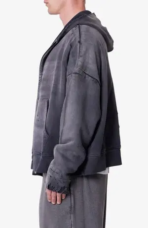 Mnml Distressed Thermal Lined Zip Hoodie - Black