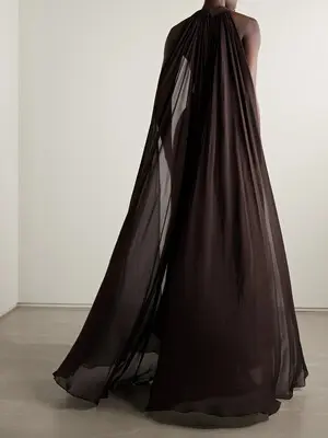 Elie Saab Cape-effect Gathered Silk-georgette Gown