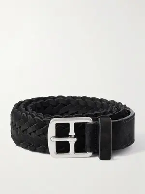 Officine Creative 3.5cm Woven Suede Belt - Black