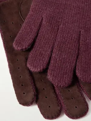 Brunello Cucinelli Suede-trimmed Ribbed Cashmere Gloves - Burgundy