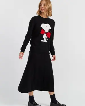 Chinti & Parker Wool-cashmere Snoopy Sweater With Bow - Black