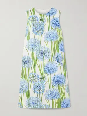 Oscar De La Renta Floral-print Cotton-blend Poplin Mini Dress - Blue