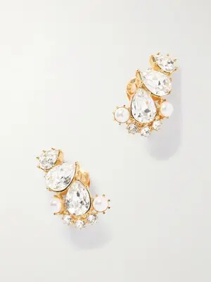 Oscar De La Renta Crystal And Faux Pearl Clip-on Earrings - Gold