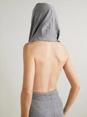 Balmain Hooded Open-back Draped Wool-blend Jersey Bodysuit - Gray