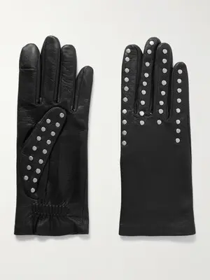 AGNELLE Studded Leather Gloves - Black
