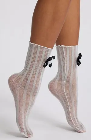 STEMS Spencer Rose Stripe Mesh Crew Socks - White