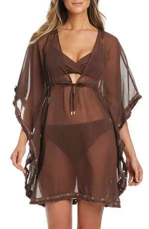 BLEU BY ROD BEATTIE Fringe Trim Sheer Cover-up Caftan - Rockpool