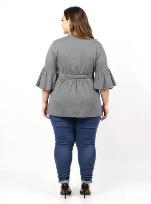 24SEVEN COMFORT APPAREL Tie-front Bell Sleeve Cardigan - Smoke