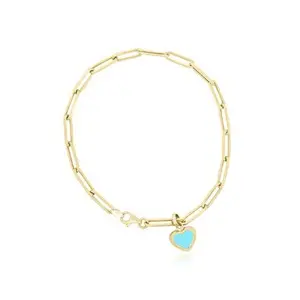THE LOVERY FINE JEWELRY Heart Charm Paperclip Chain Bracelet - Turquoise