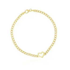 THE LOVERY FINE JEWELRY Heart Curb Chain Bracelet - Yellow Gold