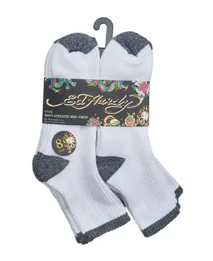 Ed Hardy Half Cushion Mid Crew Socks 8-pack - White