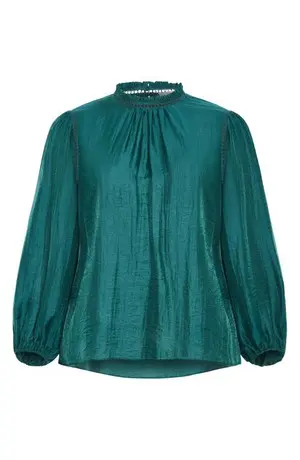 City Chic Lorelai Open Stitch Satin Top - Emerald