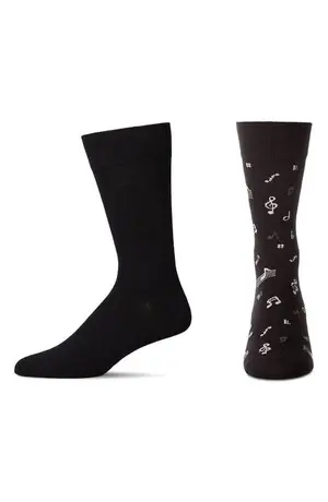 MEMOI Assorted 2-pack Crew Socks - Black-black