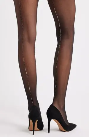 HIGH HEEL JUNGLE Crystal Back Seam Tights - Sheer Black