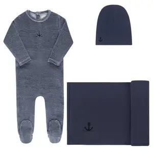ELY'S & CO. Velour Stripe Collection Take Me Home Set - Dark Blue