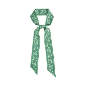 LOST PATTERN Paisley" Silk Twill Skinny Scarf - Sagebrush Green