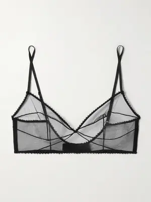 Kiki De Montparnasse Perle Embroidered Mesh Soft-cup Bra - Black