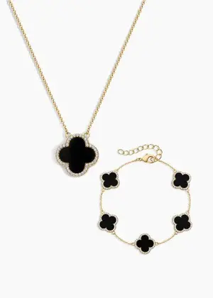 ELECTRIC PICKS Icon Clover Bracelet And Necklace Set - Black