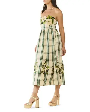 EDDY Lucy Strapless Plaid Midi Dress