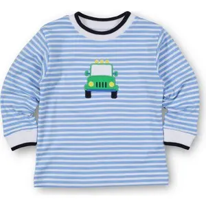 FLORENCE EISEMAN Stripe Knit Shirt With Safari Jeep - Light Blue/ White/ Green